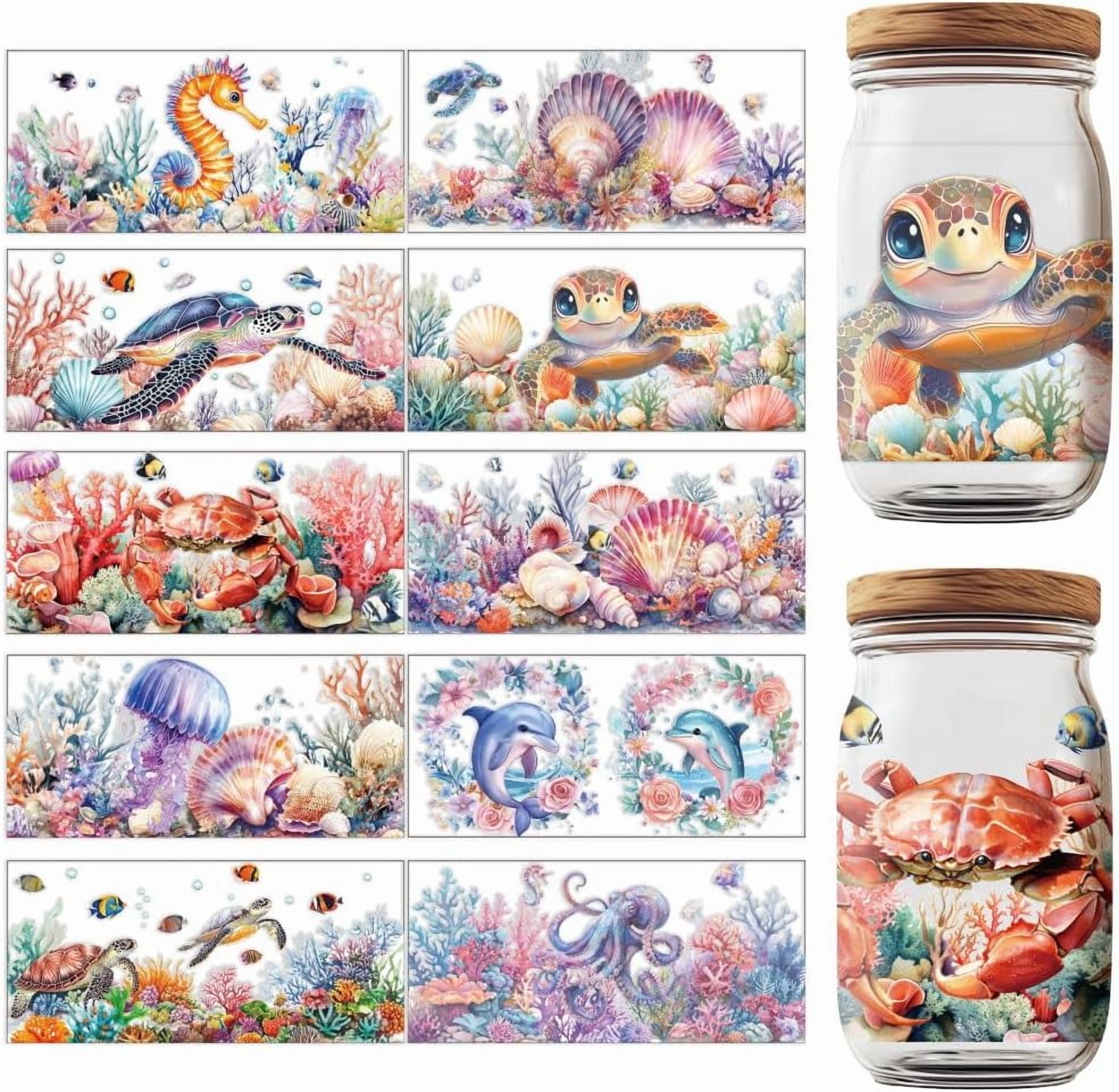 10 Sheets UV DTF Cup Wraps 10 Styles Ocean Theme Decals Cartoon Rub on ...