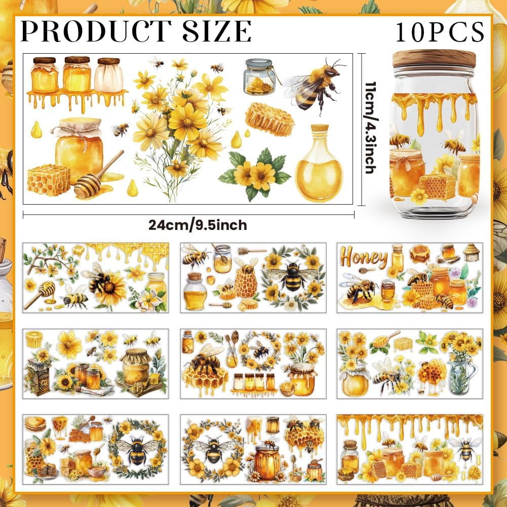 10 Sheets UV DTF Cup Wraps 10 Styles Sweet Honey Decals Cartoon Bee ...