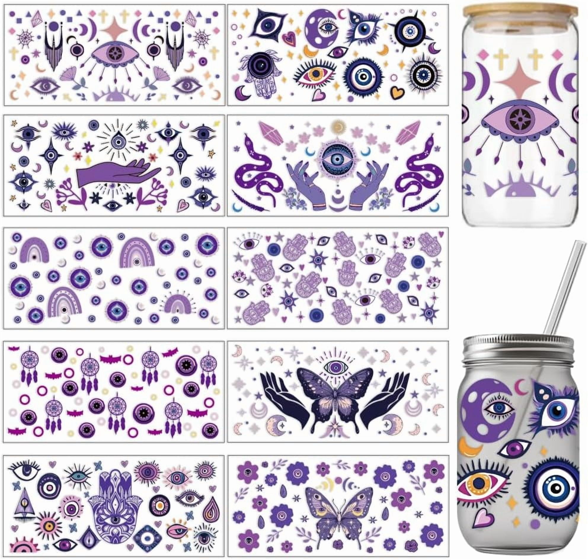 10 Sheets UV DTF Cup Wraps for 16 OZ Glass Cups 10 Styles Purple ...