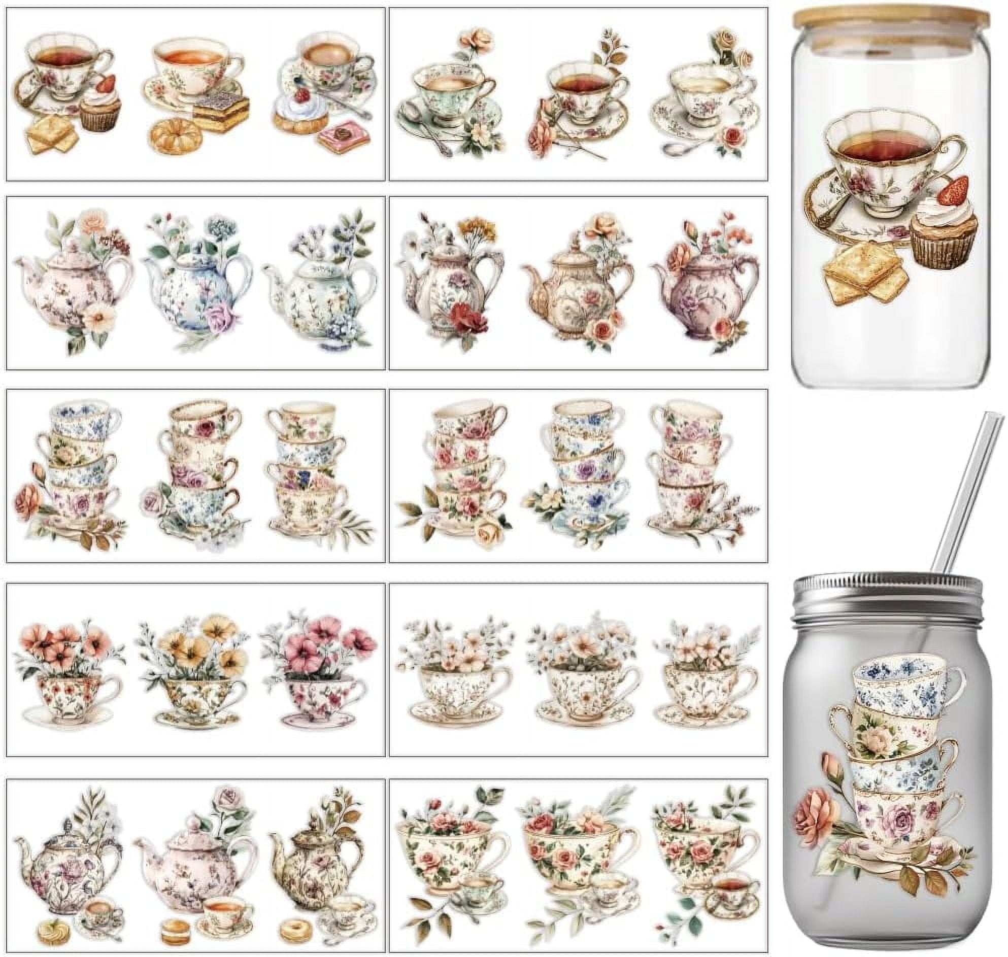 10 Sheets UV DTF Cup Wraps for 16 OZ Glass Cups 10 Styles Tea Cups ...