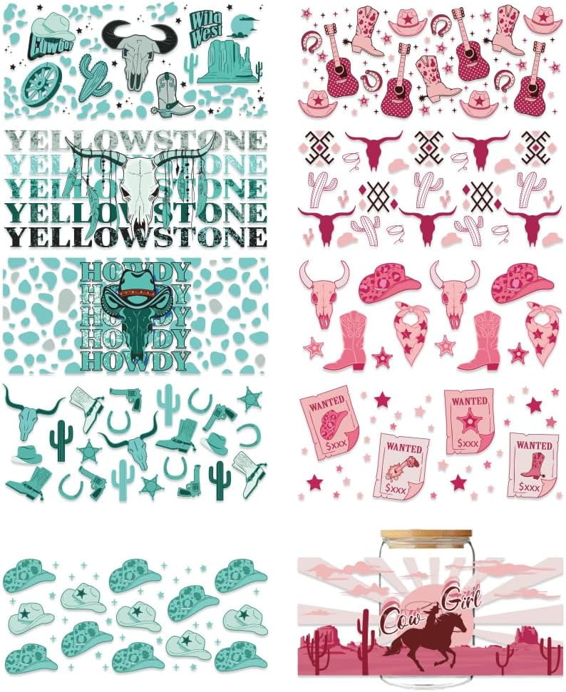 10 Sheets UV DTF Cup Wraps Cowboy Themed Wipe-Off Transfer Stickers UV ...