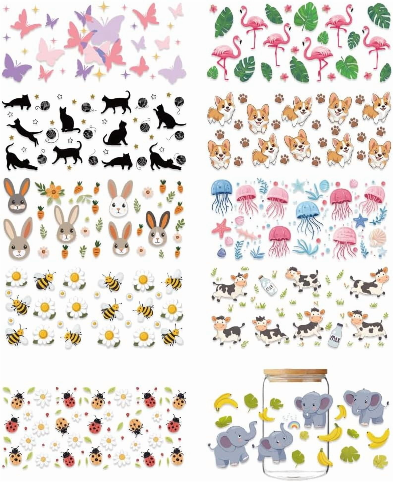 10 Sheets UV DTF Cup Wraps Cute Cartoon Animal Cup Transfer Wraps Cup ...