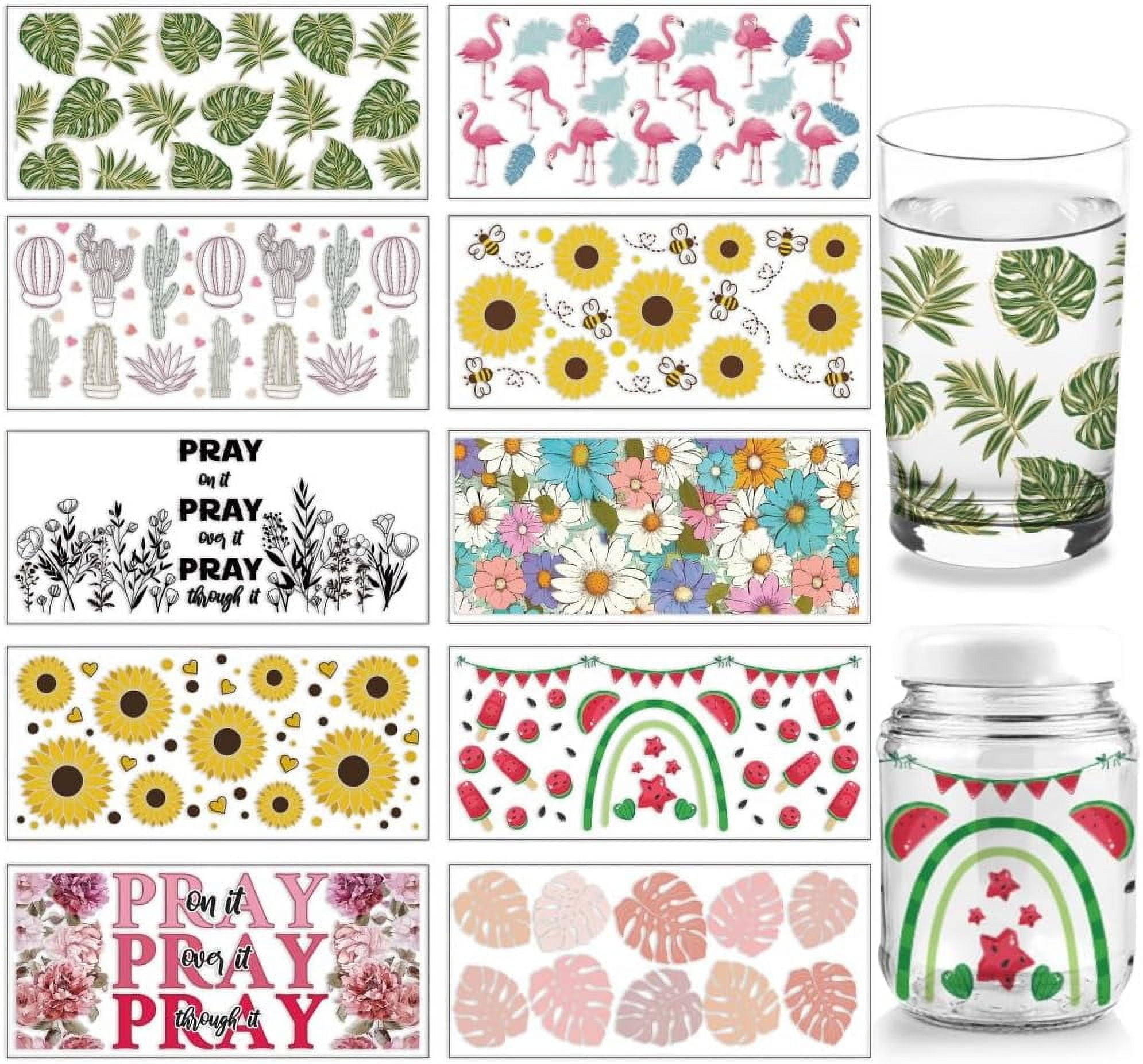 10 Sheets UV DTF Decals 10 Styles Red-Crowned Crane Cactus Sunflower ...