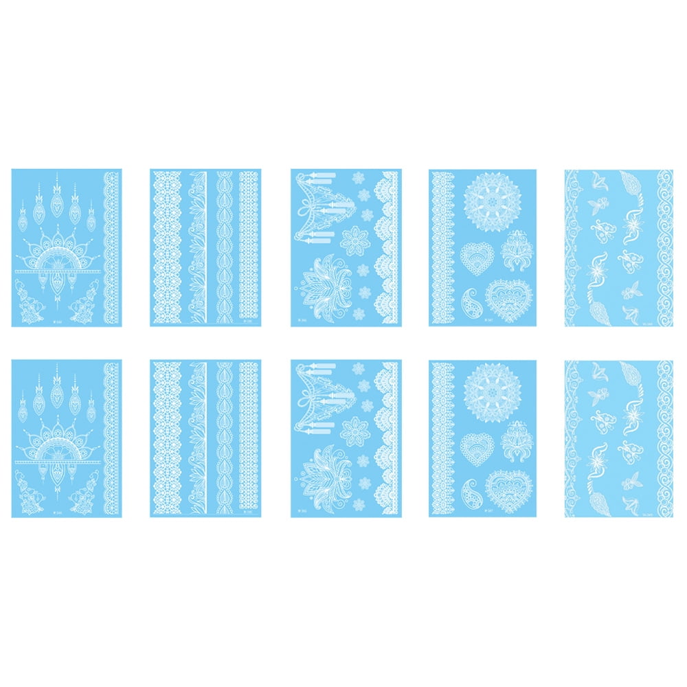 10 Sheets White Lace Fake Tattoo Stickers, temporary tattoos for Women ...