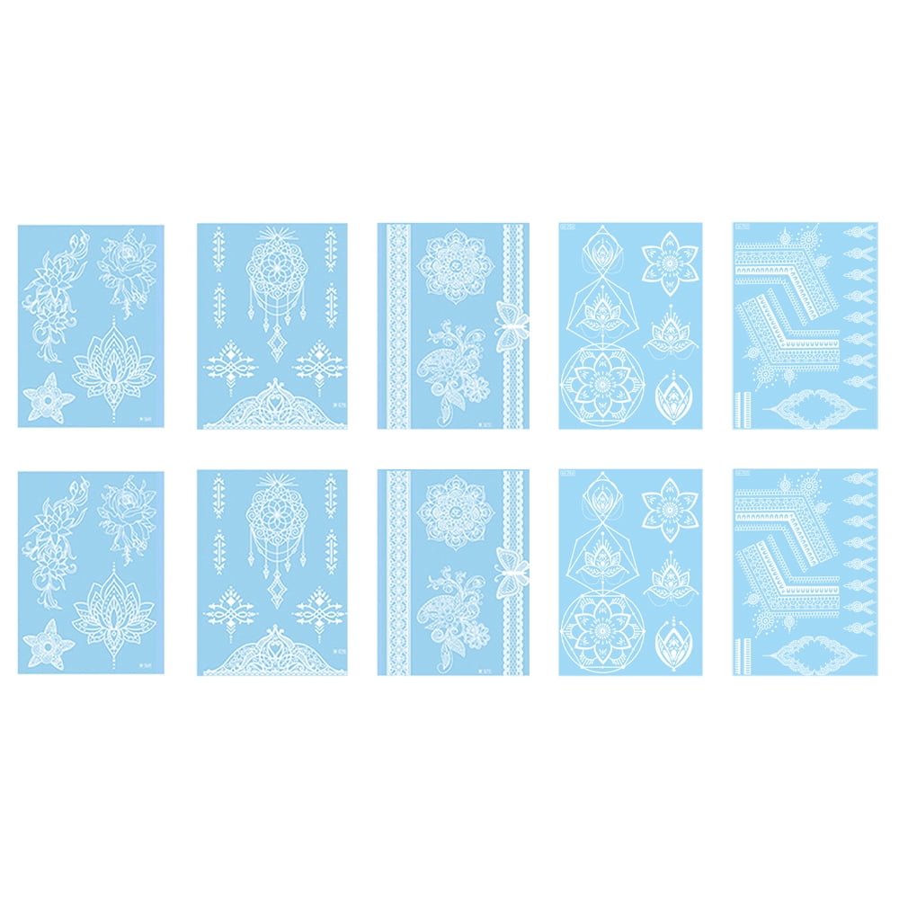 10 Sheets White Temporary Tattoo, Lace - Walmart.com
