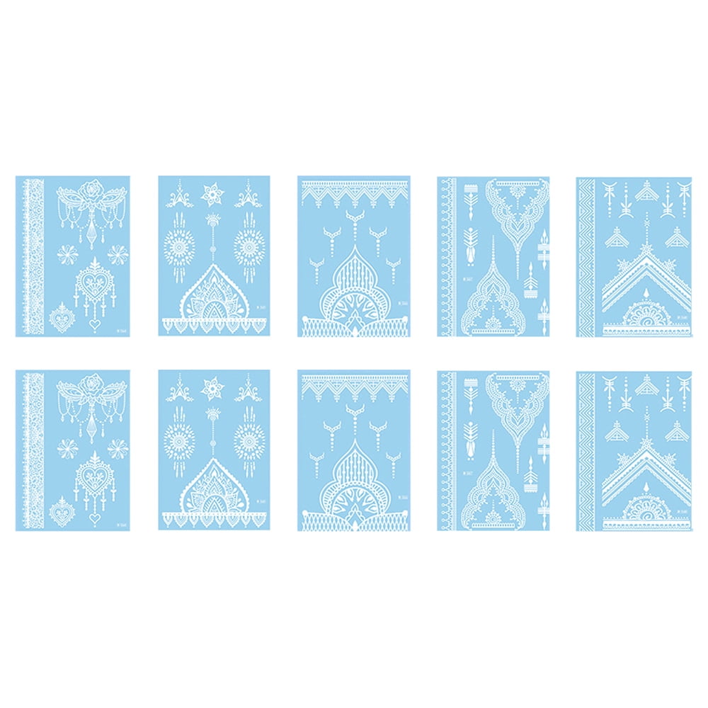 10 Sheets White Temporary Tattoo Stickers Lace Pattern Fake Tattoos ...