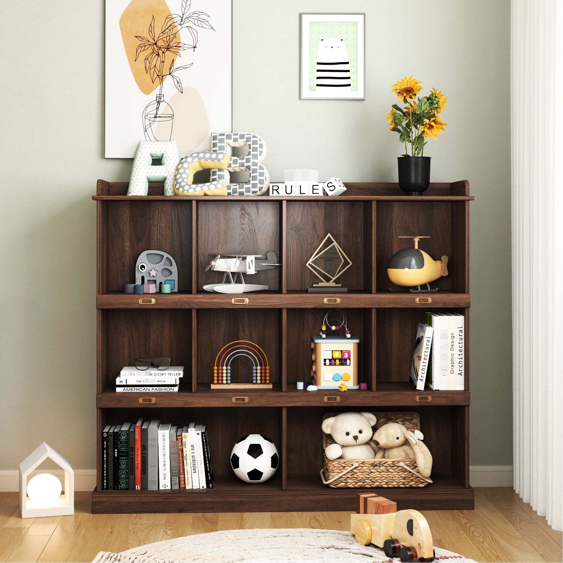 10-Shelf Cubbyhole Bookcase+MDF Material”-“School Library/Home Office ...