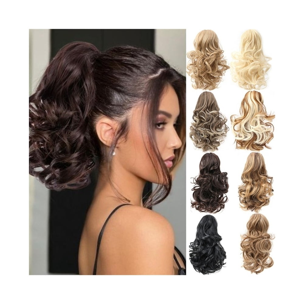 10" Short Ponytail Hair Extensions Curly Wavy Claw Clip Pony Tail ...