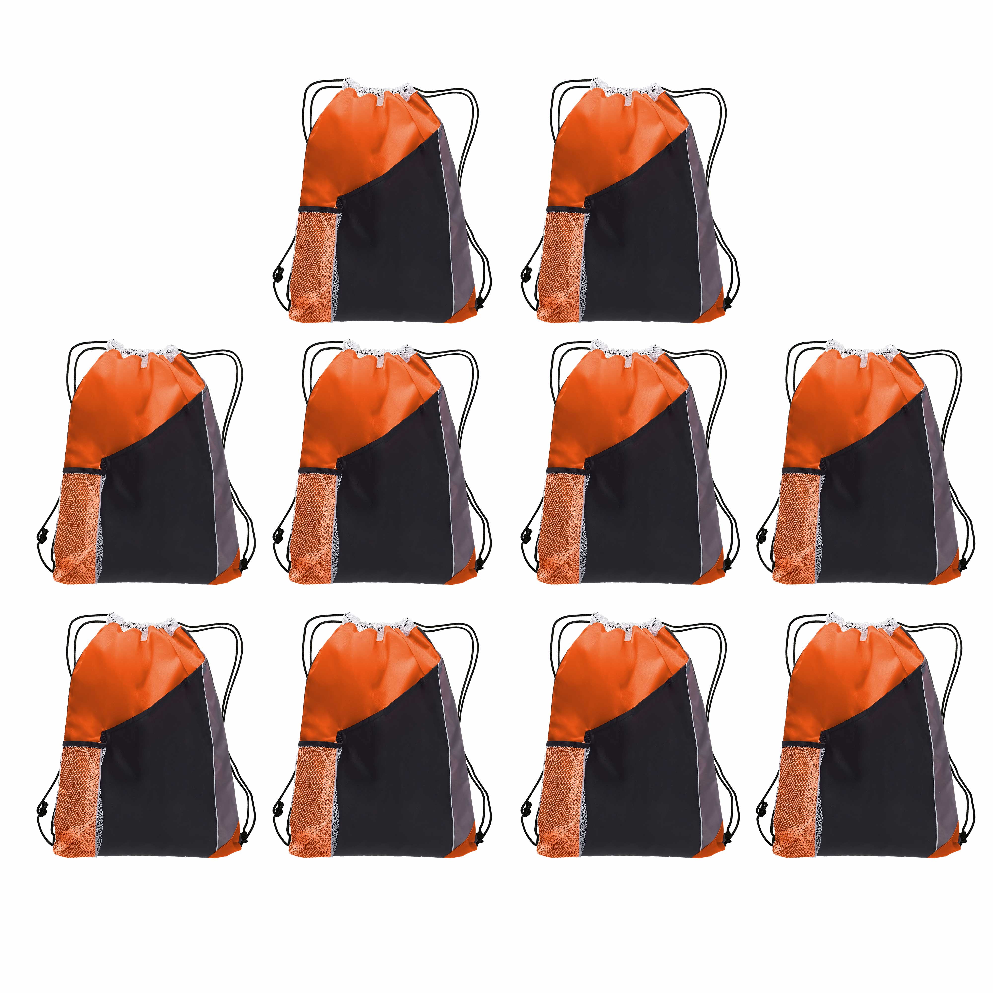 10 Side Mesh Pockets Drawstring Backpacks Set - Tri Color, Front Pocket ...