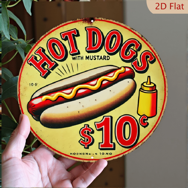 $10 Sign, Red Hot dog Decor, 8" Round Aluminum Wall Art Sign, Metal ...