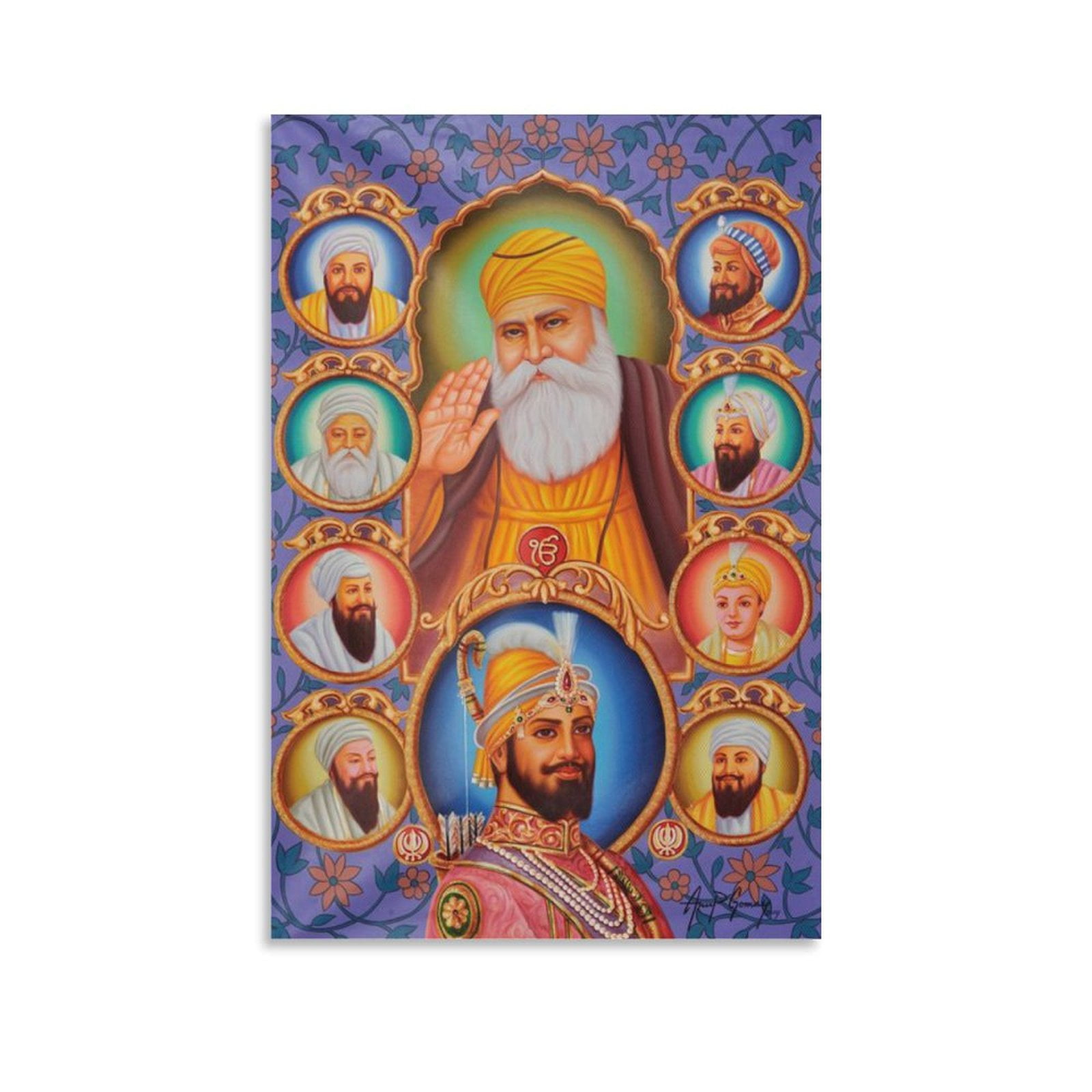 10 Sikh Gurus Guru Nanak Dev Ji with Gobind Singh Posters Canvas Wall ...