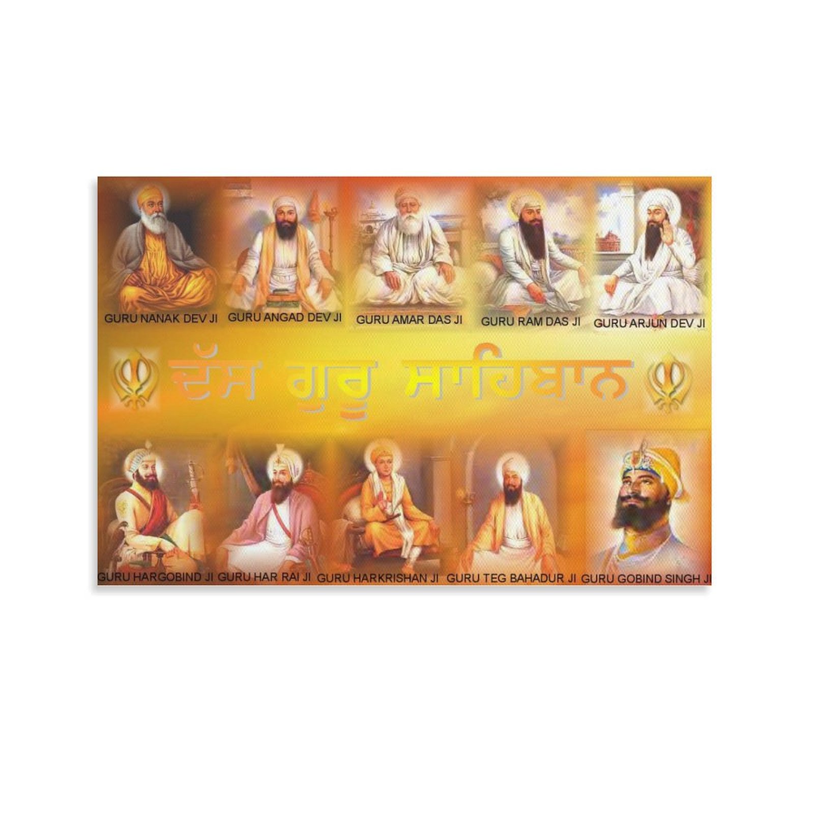 10 Sikh Gurus Ten Gurus Poster Wall Art Canvas Wall Art Poster ...