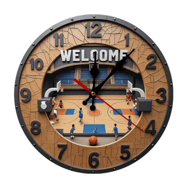 10" Silent Wooden Wall Clock, Unique Basketball Court Theme Sports ...