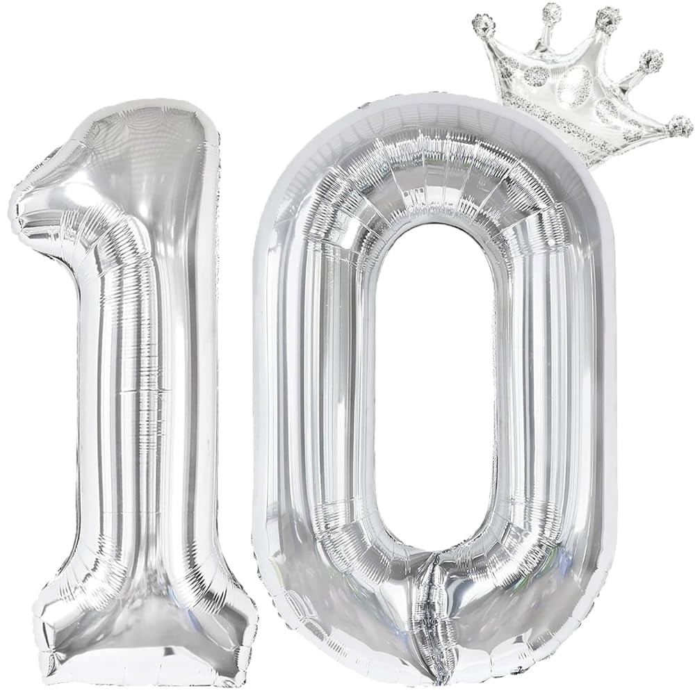 10 Silver Gaint Number IFF17 Balloons, 40 Inch Decorations with Helium ...