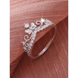 10 Silver-Tone Zirconia Crown Ring With Bow Design, Elegant Fashion ...