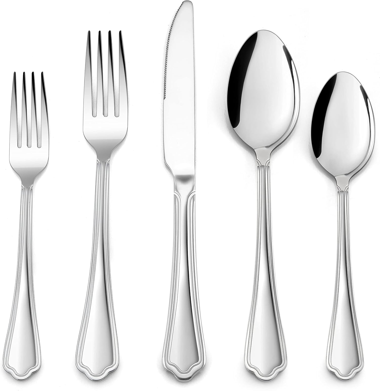 10- Silverware Set with Scalloped Edge, Stainless Flatware Cutlery Set ...