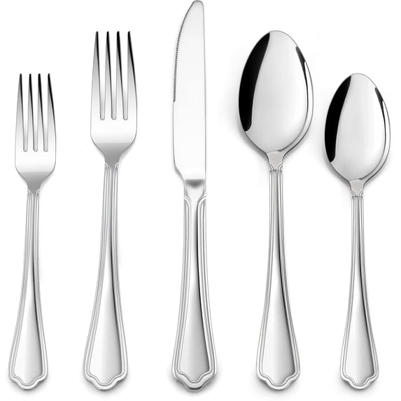 10- Silverware Set with Scalloped Edge, Stainless Flatware Cutlery Set ...