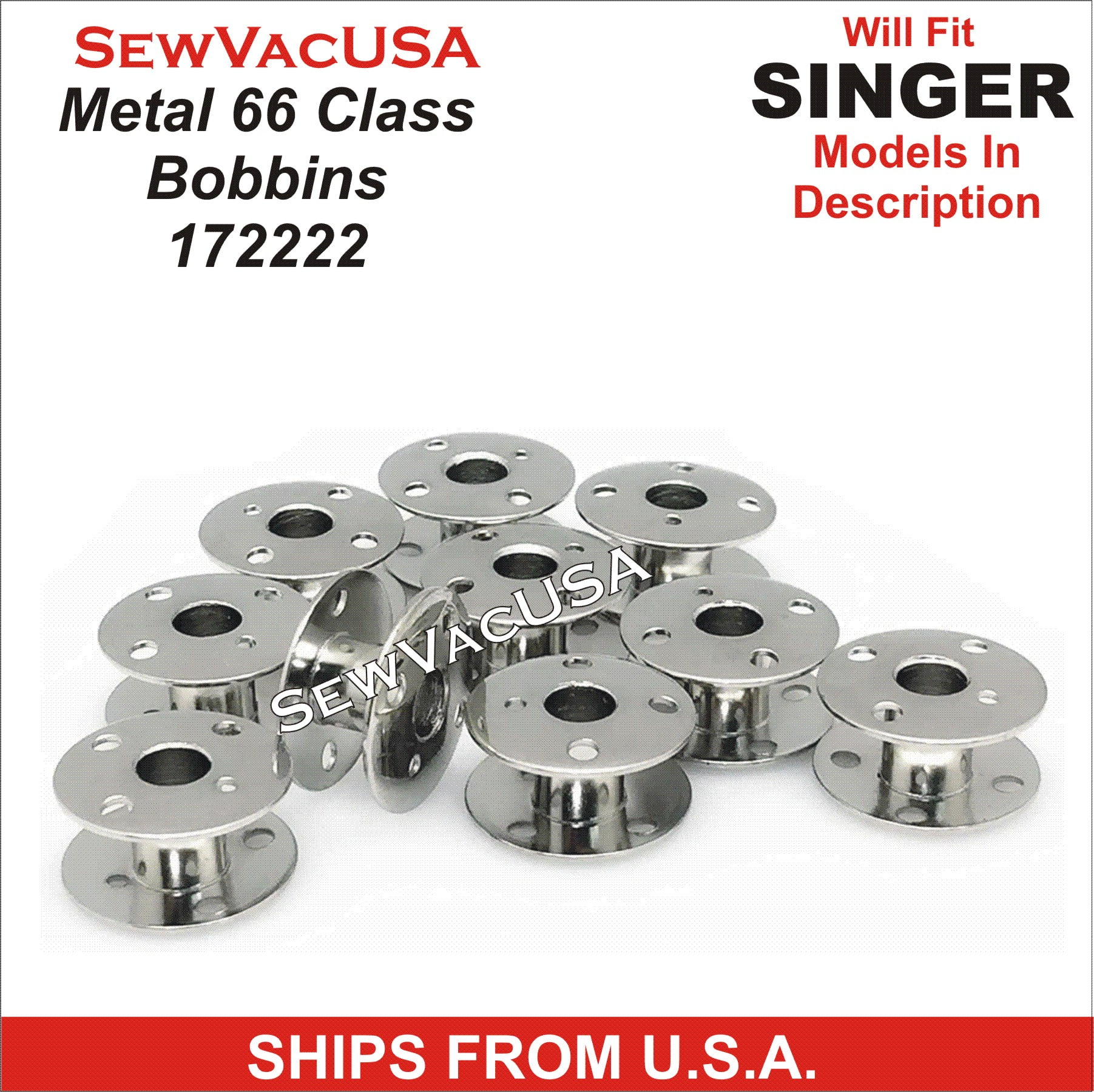 10 Singer Compatible Class 66 Metal Bobbins 172222 Fits Models In ...