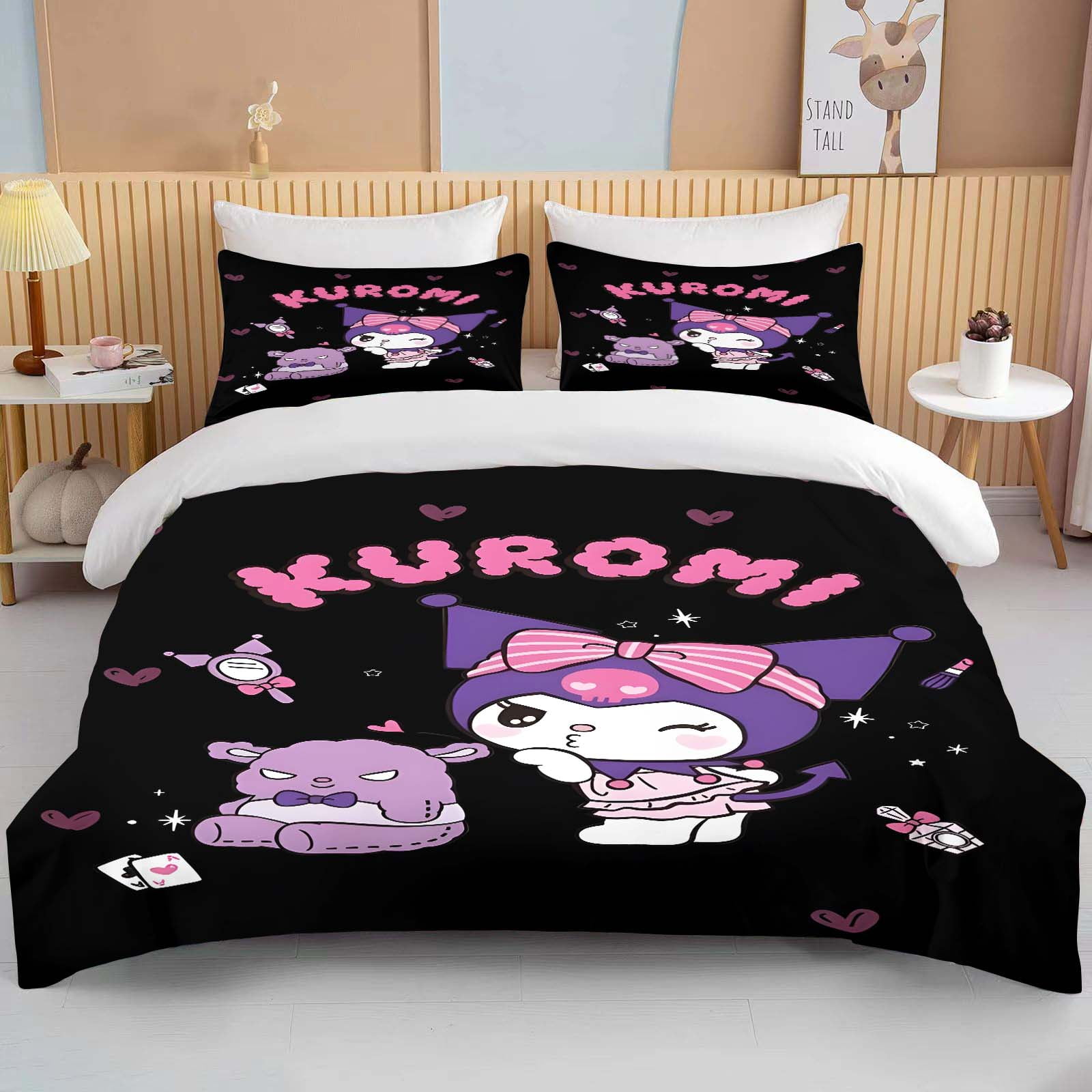 10 Sizes Kawaii Sanrio Kuromi Printed Bedding Set Cartoon Anime Duvet