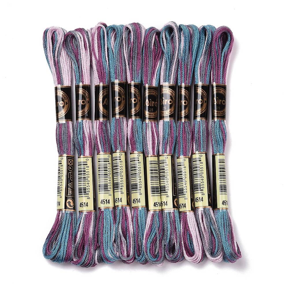 10 Skeins 6-Ply Polyester Embroidery Floss Stitch Threads Segment Dyed ...