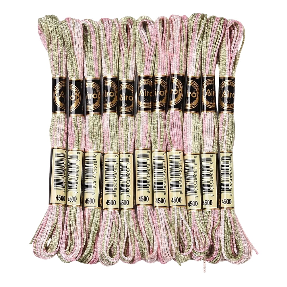 10 Skeins 6 Strands Pink Green Hand Variegated Embroidery Floss ...