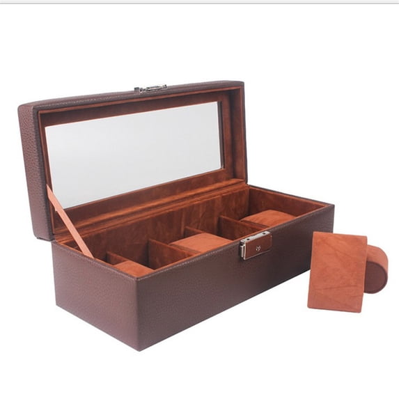 10 Slot Leather Watch Box Glass Top Watch Jewelry Display Case ...