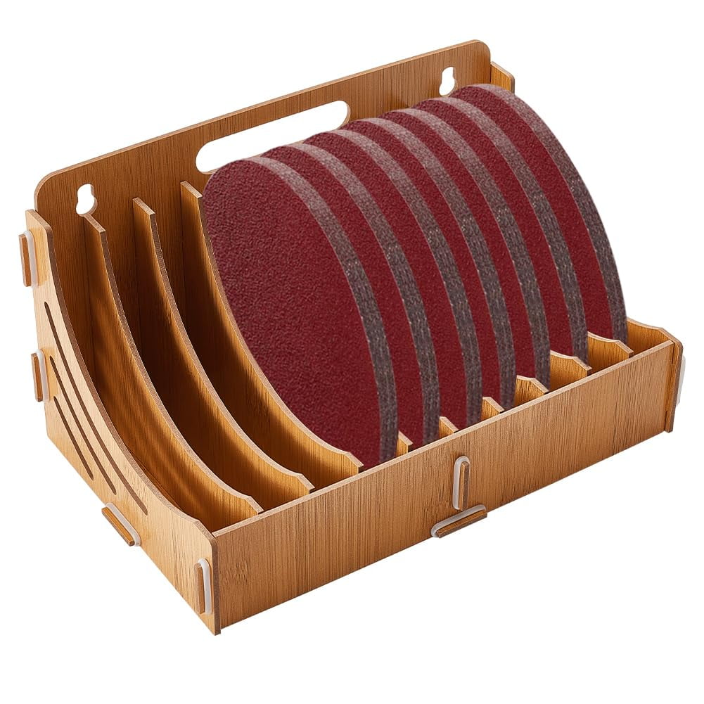 10-Slot Wooden Sandpaper Organizer Holder Sanding Discs Storage Rack ...