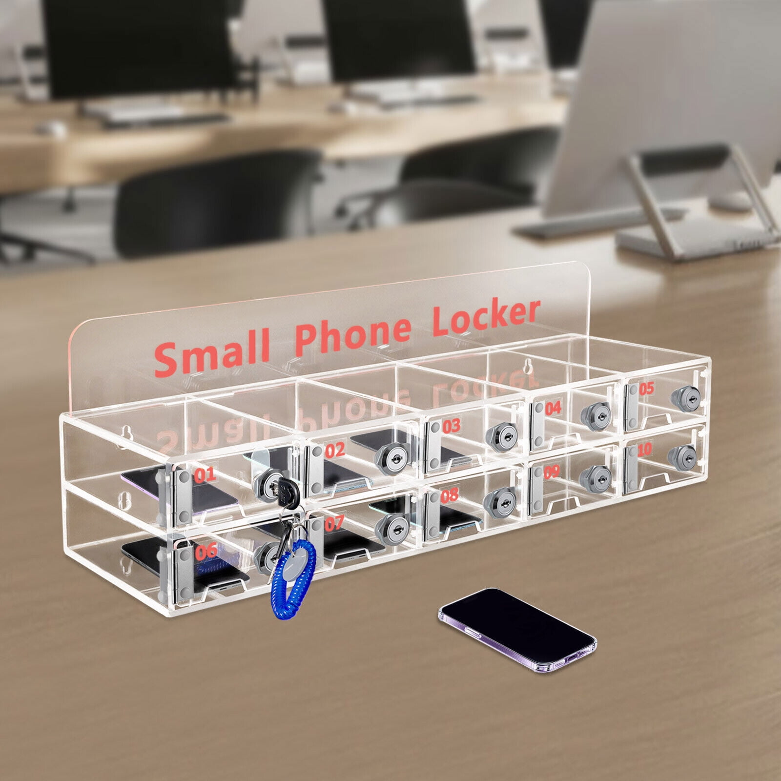 10 Slots Cell Phone Locker Box Clear Acrylic Box Wall Mounted Phones ...