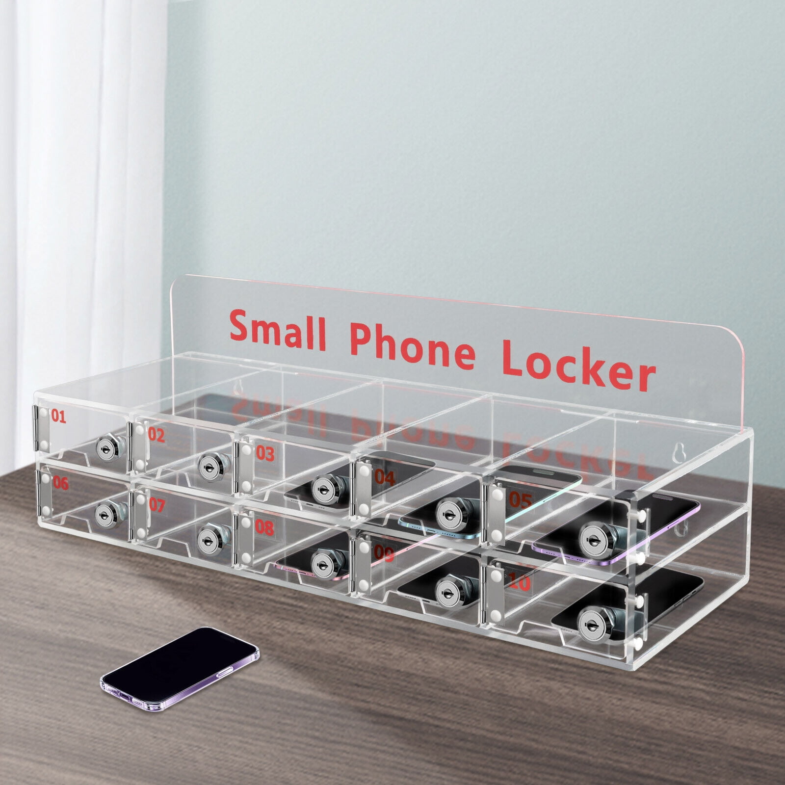 10 Slots Cell Phone Locker Box Modern Transparent Acrylic Storage Box W ...