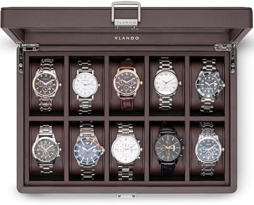 10-Slots Watch Cases for Men, Watch Box with Large Glass Lid, Lockable ...
