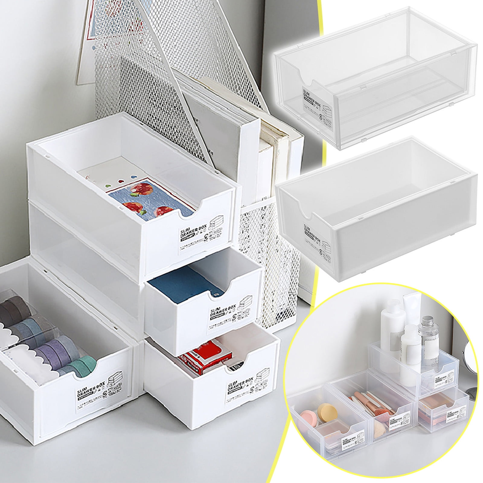 Under 10, Small Desk Organizer, Clear Stackable Storage Box For Office ...