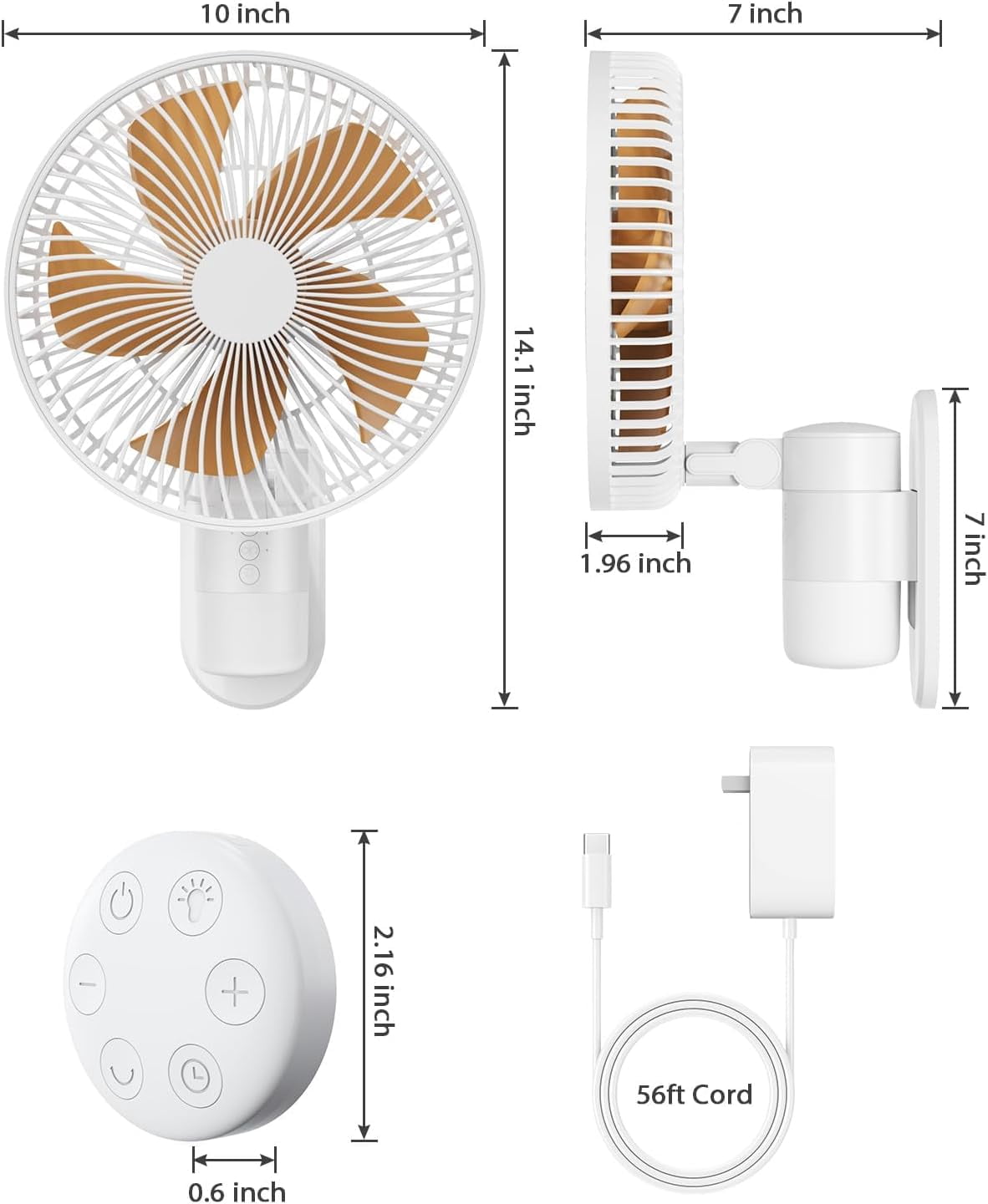 10" Small Wall Mount Fan with Light and Remote Control, RV FAN with ...