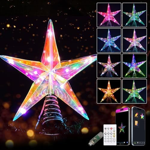 10” Smart Christmas Tree Topper Star, Iridescent Star with 10 RGB LED ...