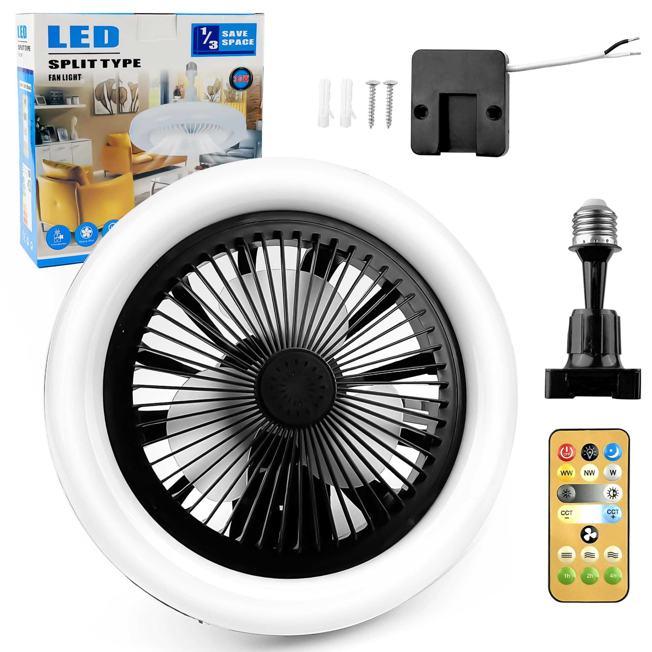 10" Socket Ceiling Fan with Light - Remote Control, 3 Blade Design ...