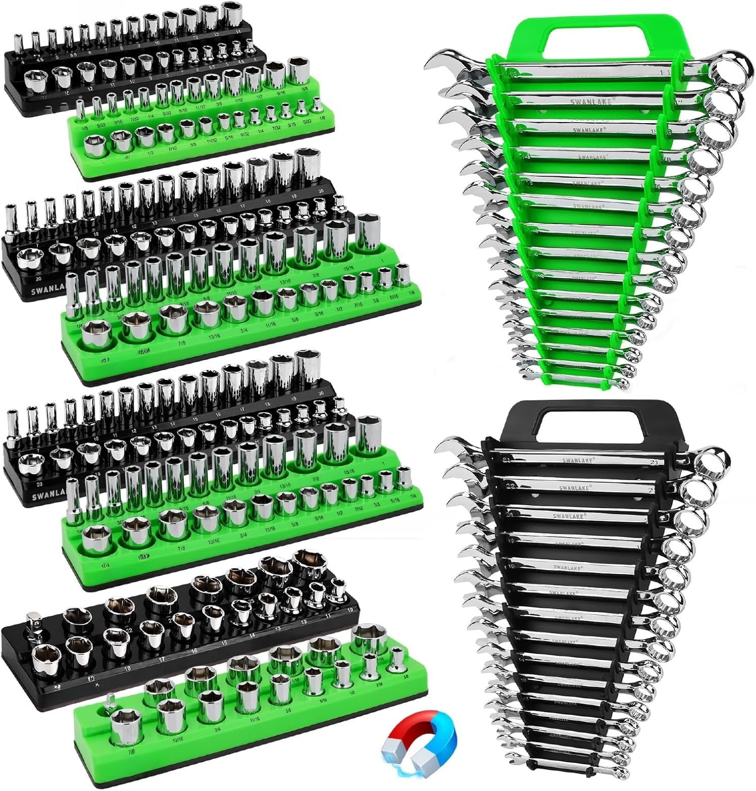 10- Socket and Wrench Organizer Set, 1/4", 3/8", 1/2" Drive Metric ...