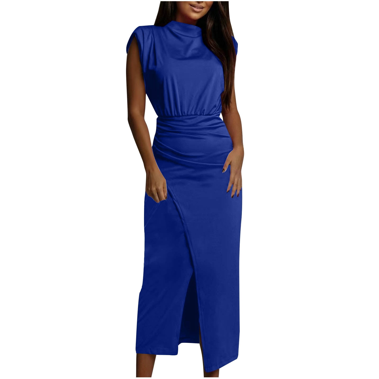 Under 10, Solid Color Wrap Dress, One Shoulder, Retract Waist, Split fork, Casual Evening, Party ...