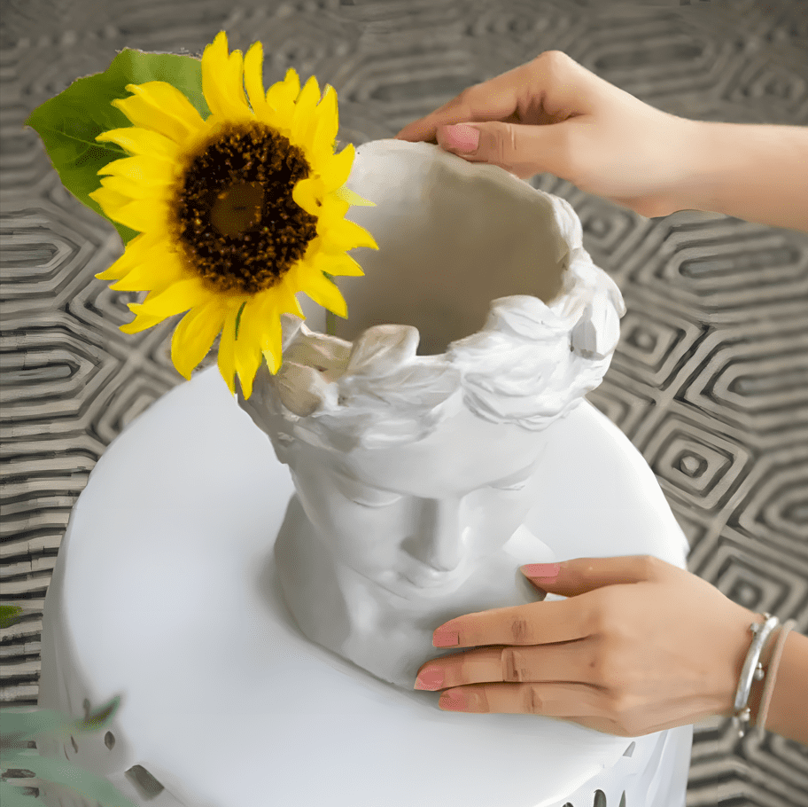 10" Solid Concrete Lady Head Flower Pot Statue, Weather proof Flower ...