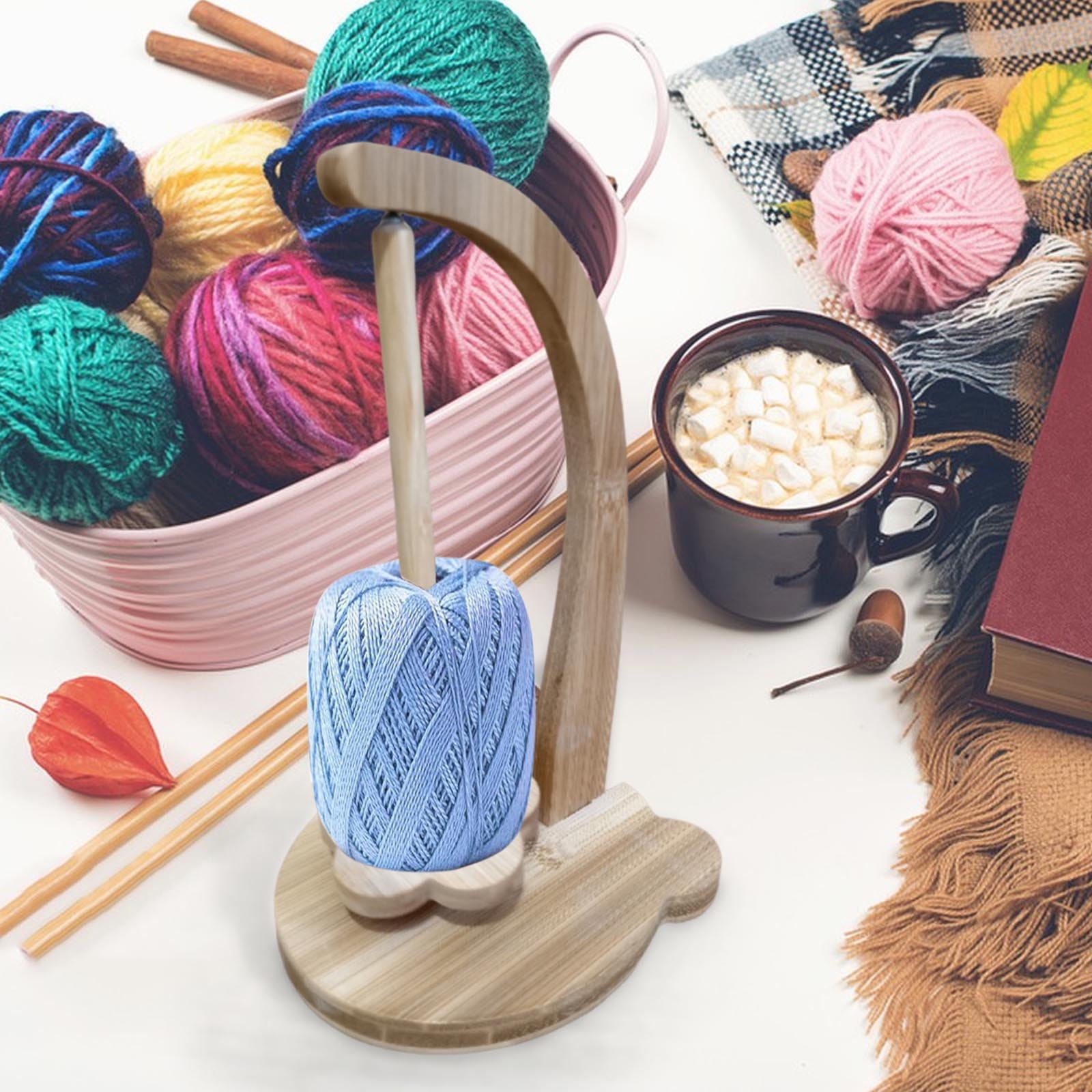 Under 10, Solid Wood Yarn Stand for Crochet, Wooden Magnetic Turntable ...
