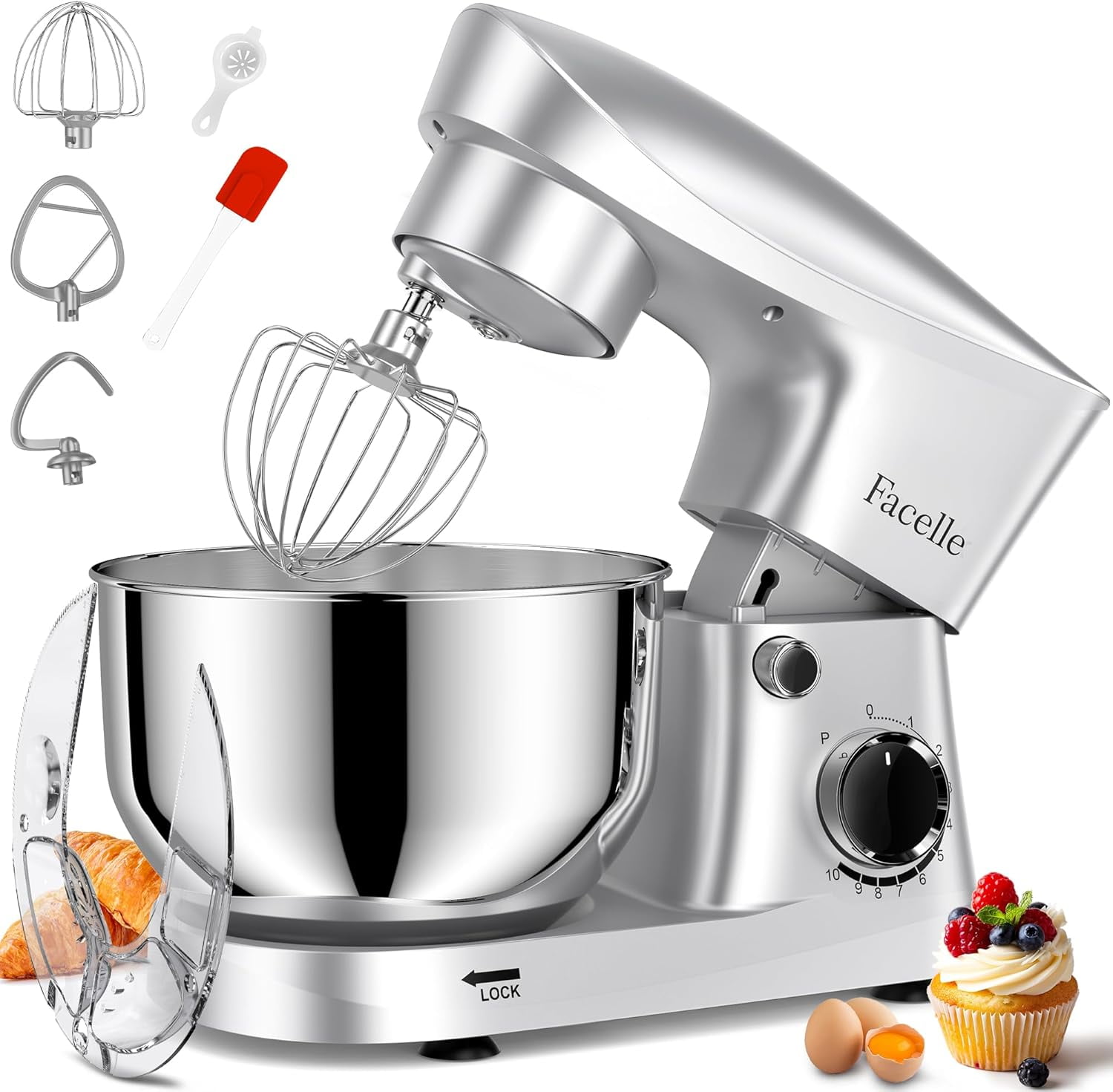 10-Speed 6QT Kitchen Electric Mixer, Tilt-Head Food Mixer with Beater ...