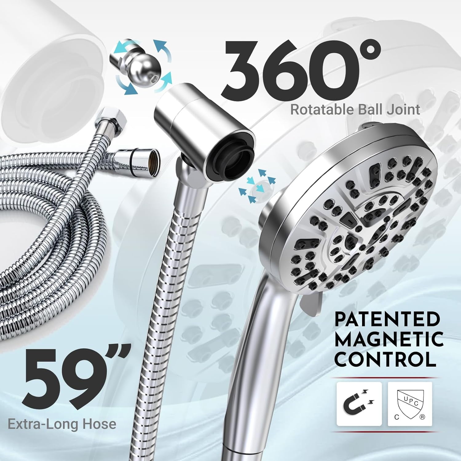 10-Spray Detachable Magnetic Showerhead ,High-Pressure Handheld Spray ...