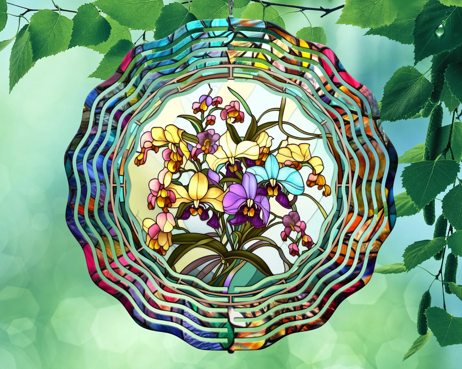 10" Stained Glass Iris Flower Hanging Wind Spinner Yard Decor 3D ...
