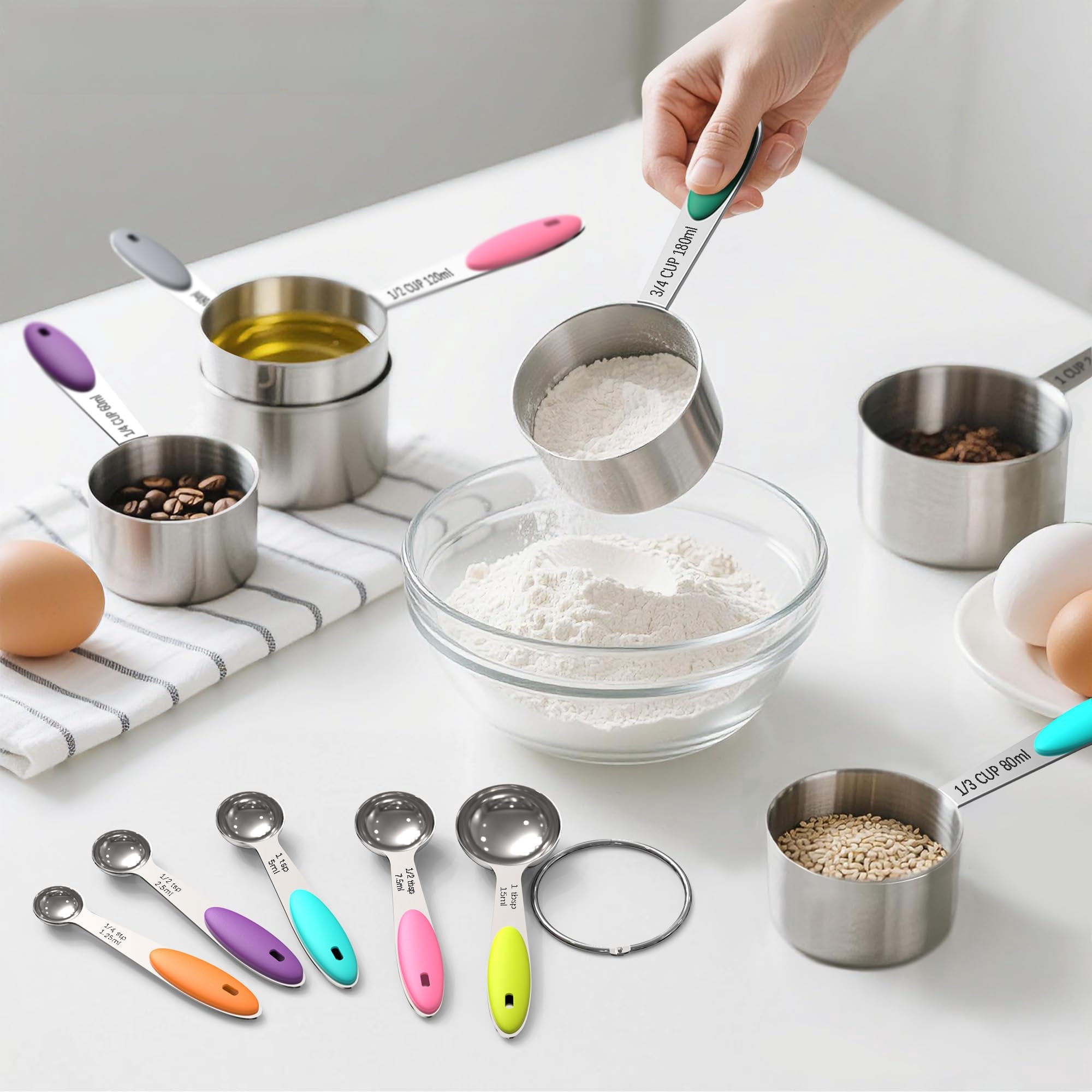 10 Stainless Steel Measuring Spoons, Measuring Cups, Coffee Baking ...