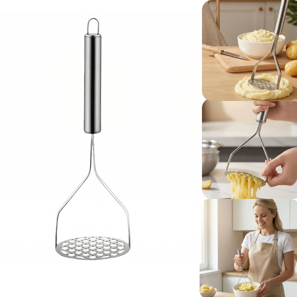 10" Stainless Steel Potato Masher with Ergonomic Handle, Food Masher ...