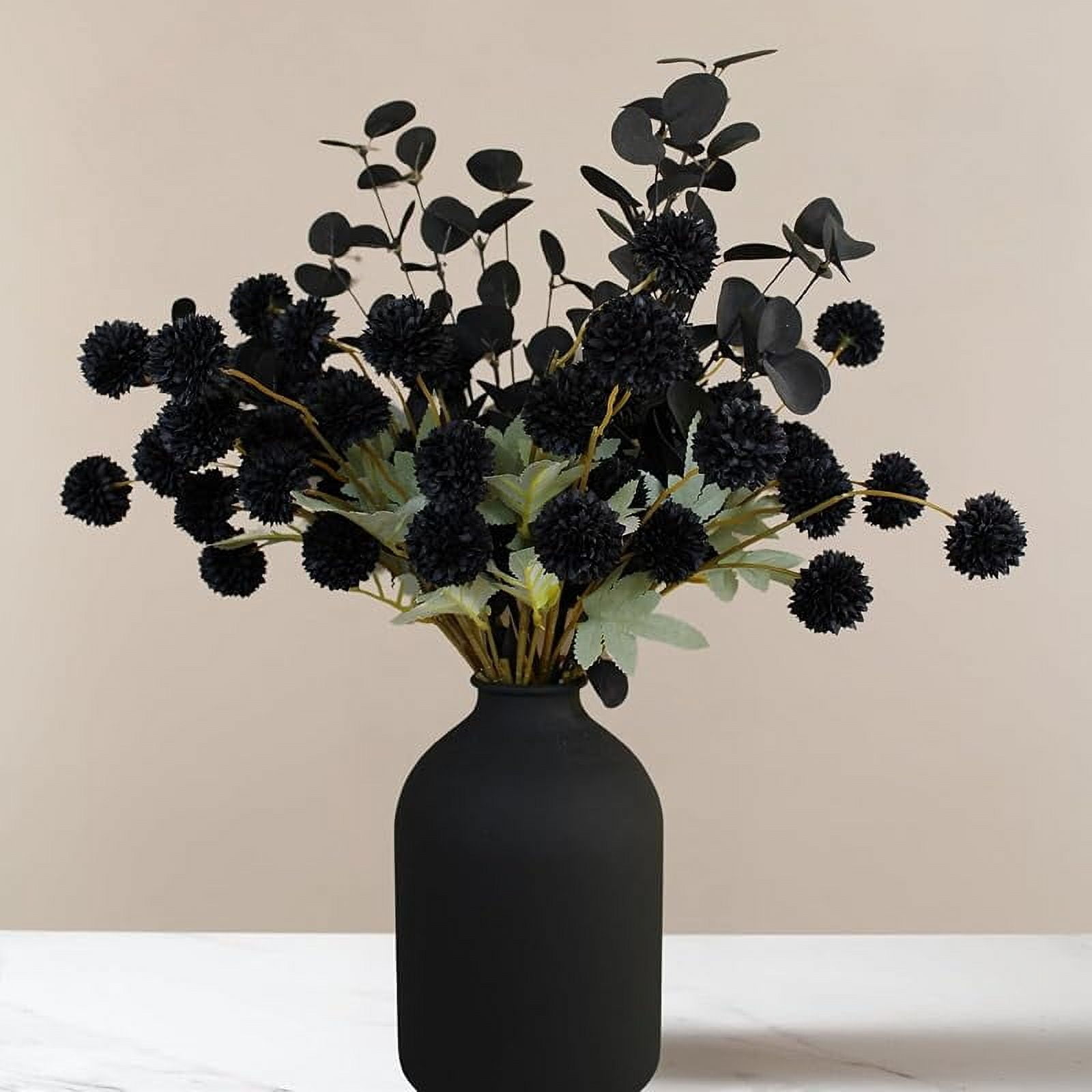 10 Stems Beige Flowers Artificial + Eucalyptus, Fake Mums Long Stem ...