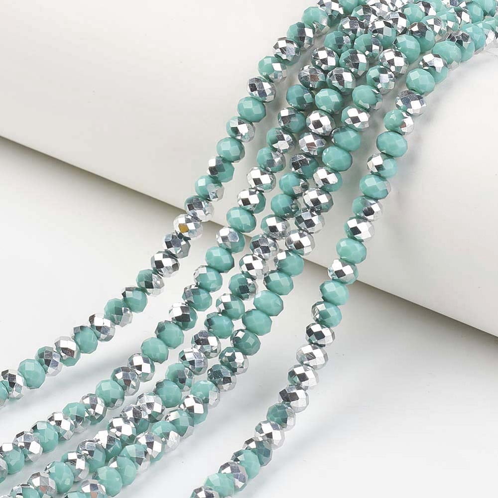 10 Strand Electroplate Opaque Glass Beads Strands Half Silver Plated ...