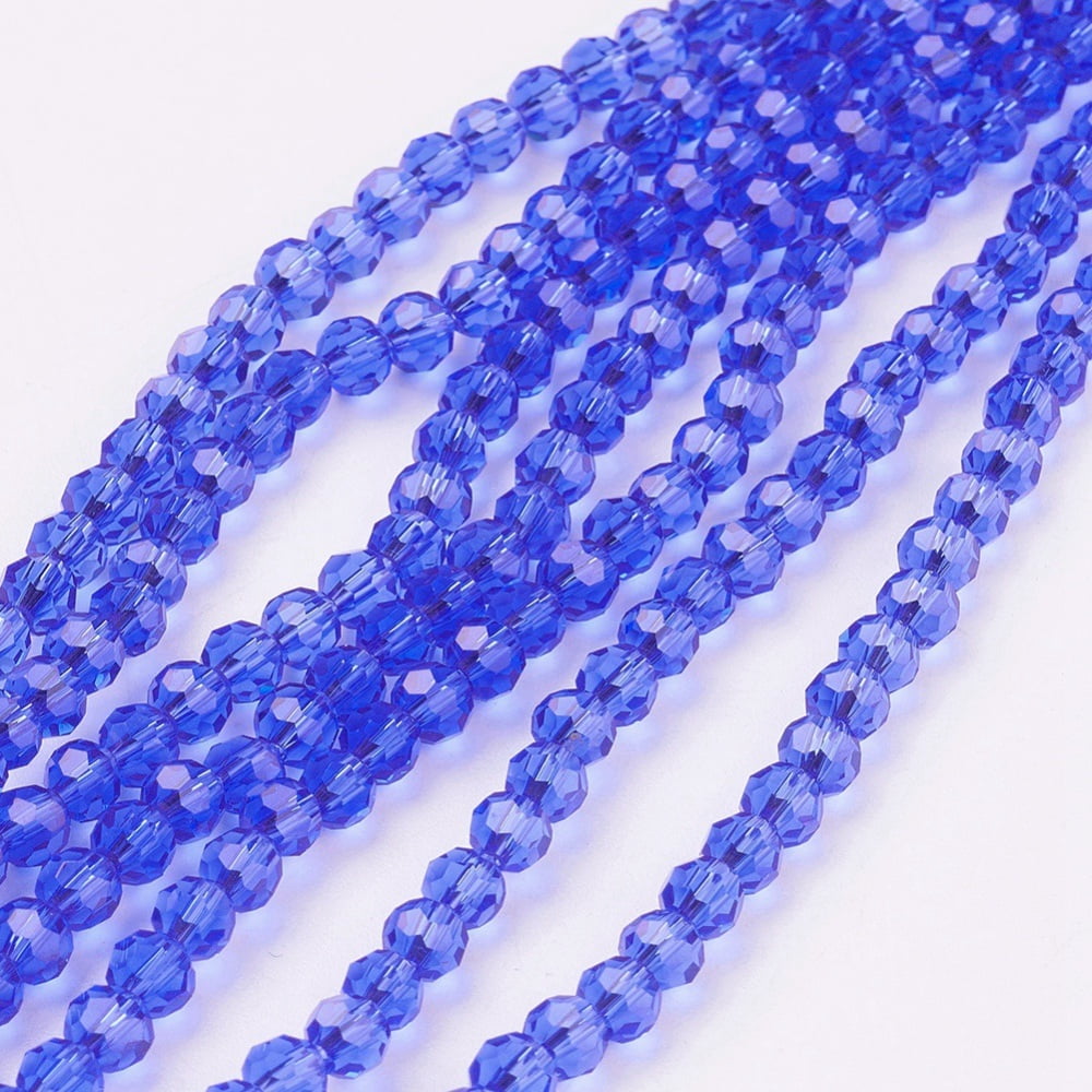 10 Strand Glass Beads Strands Faceted(32 Facets) Round Blue 4mm Hole ...