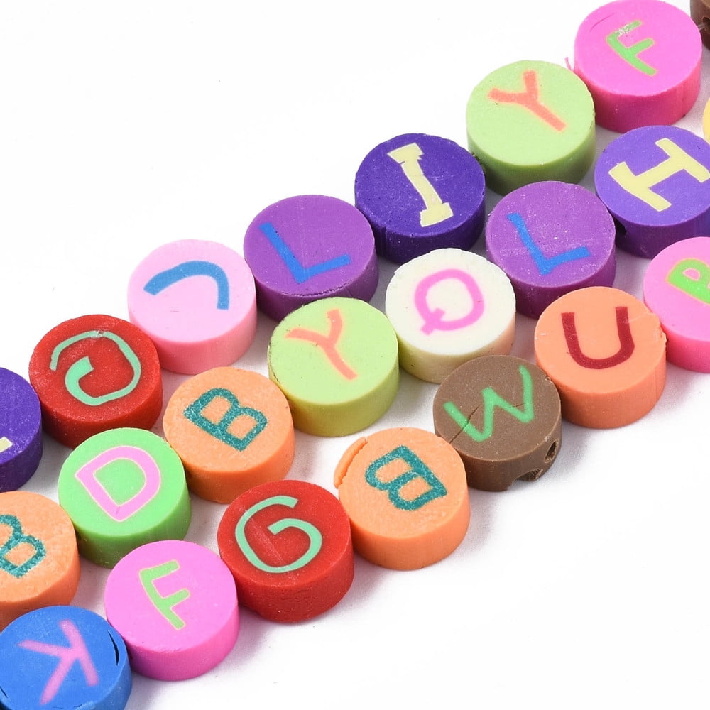 10 Strand Handmade Polymer Clay Bead Strands FLat Round with Capital ...