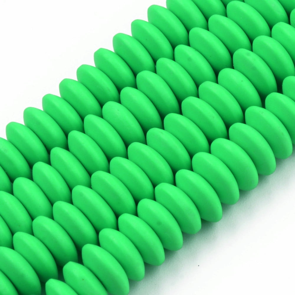 10 Strand Handmade Polymer Clay Bead Strands Flat Round Spring Green 8. ...