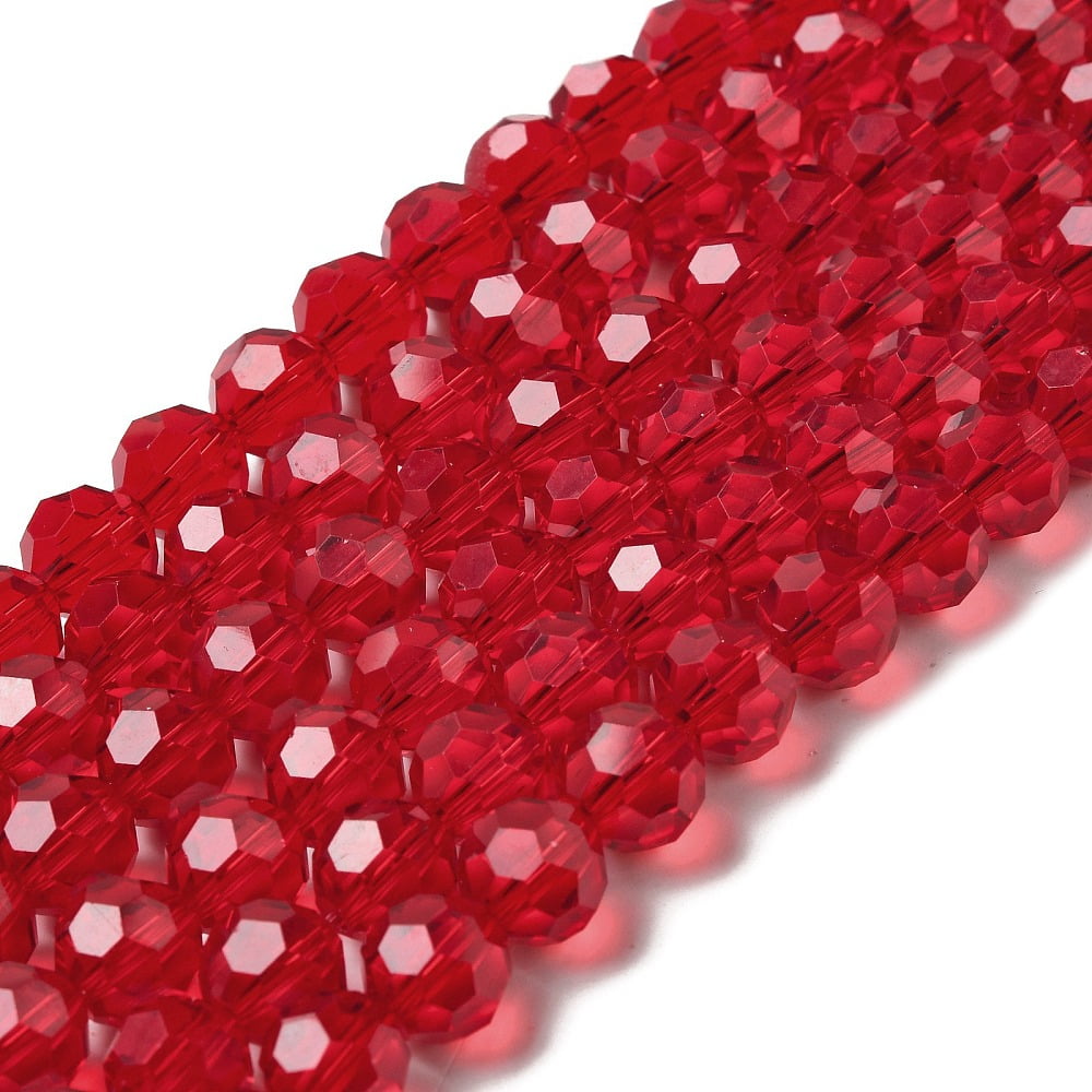 10 Strand Transparent Glass Beads Faceted(32 Facets) Round FireBrick ...