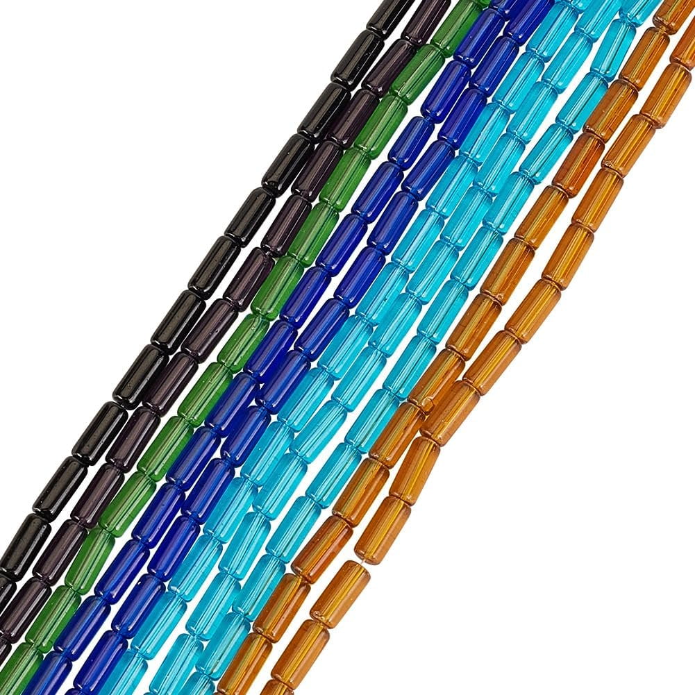 10 Strands 220 Pcs Random Color Glass Tube Bead Strands 15mm Large ...
